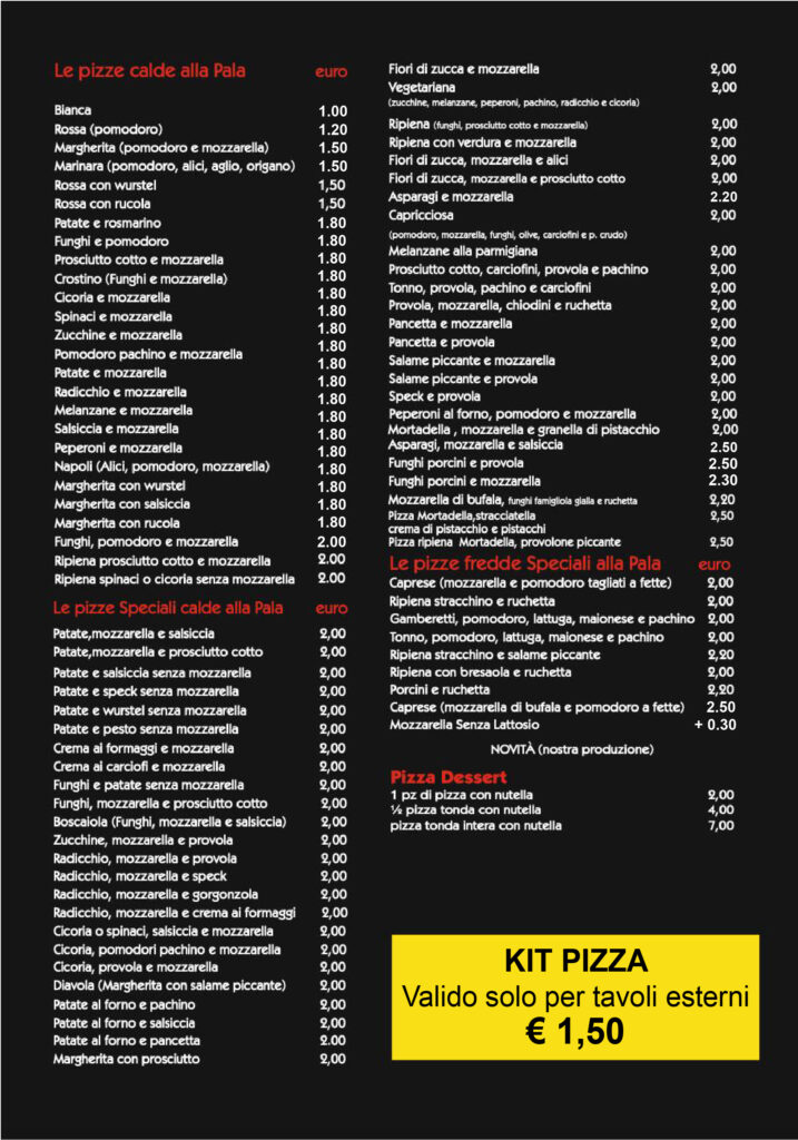 Menù – 2023 @ Pizzeria la Piazzetta